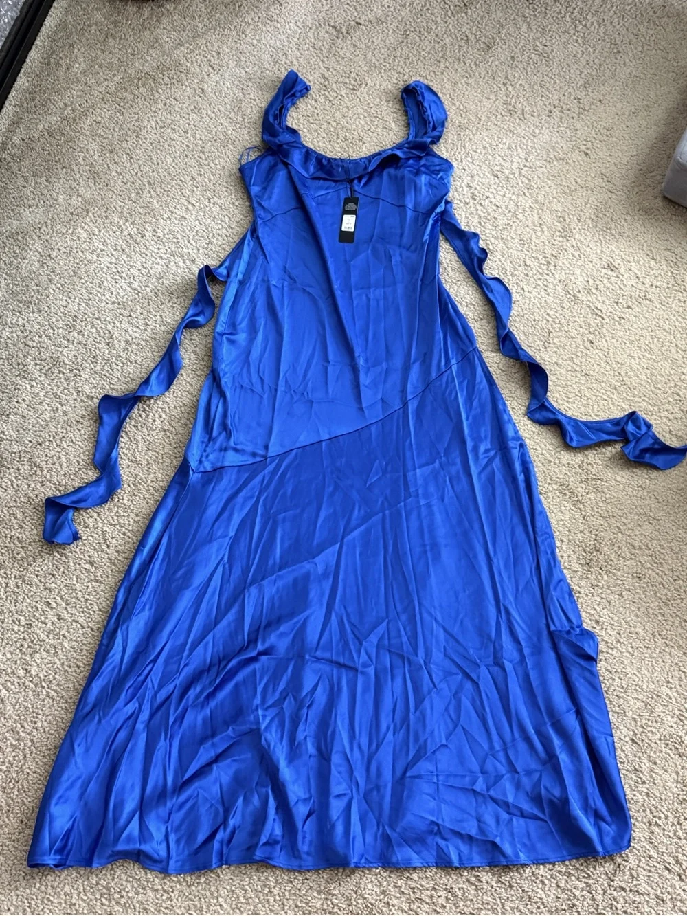 Fashion Nova | Dresses | Fashion Nova Royal Blue Satin Ruffletrim Maxi ...